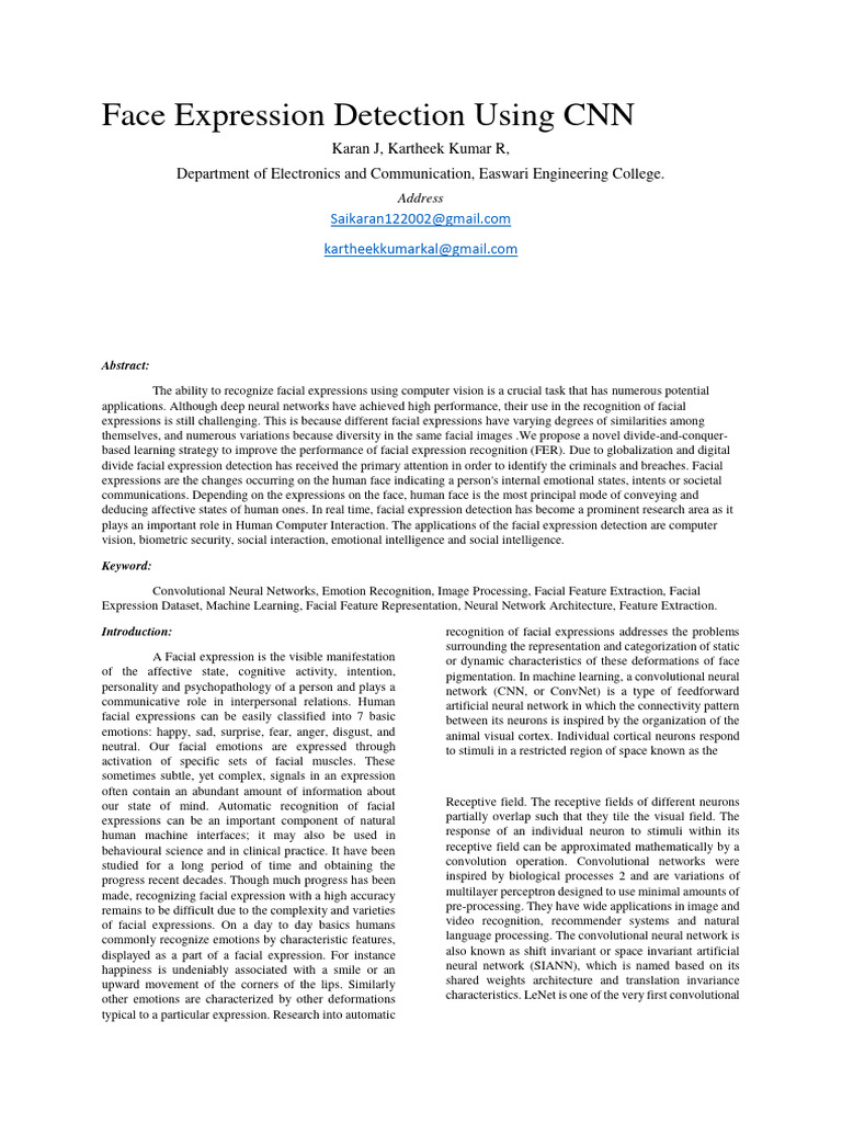 Face Expression Detection Using Cnn Pdf