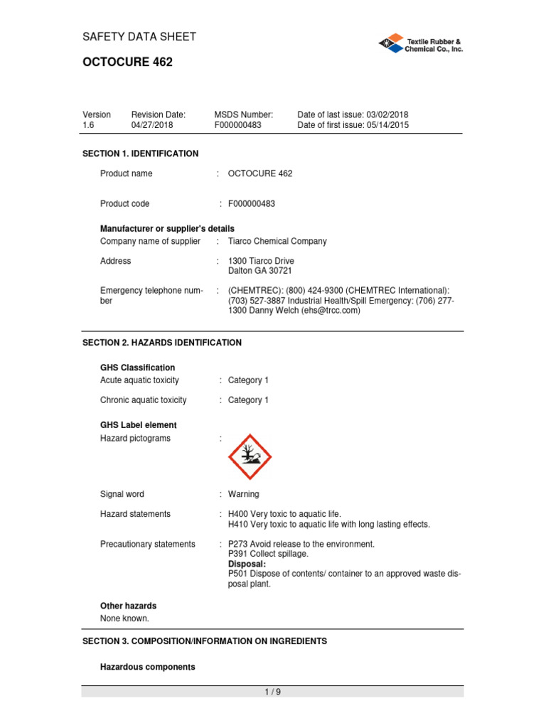 Octocure 462 msds - Liên hệ: 0394.057.075 - Email: duy.pt@ | PDF