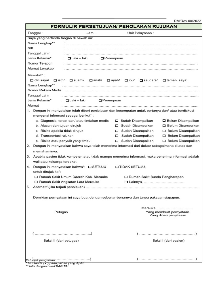 RMJ Formulir Persetujuan-Penolakan Rujukan | PDF