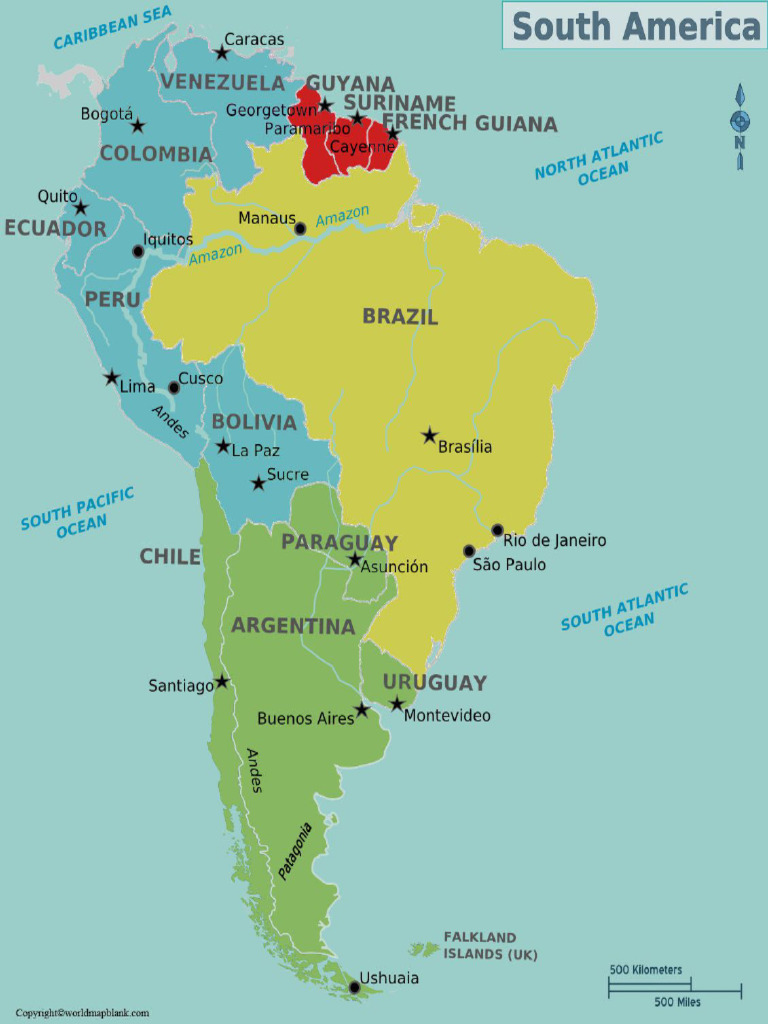 Labeled South America Map With Capitals | PDF