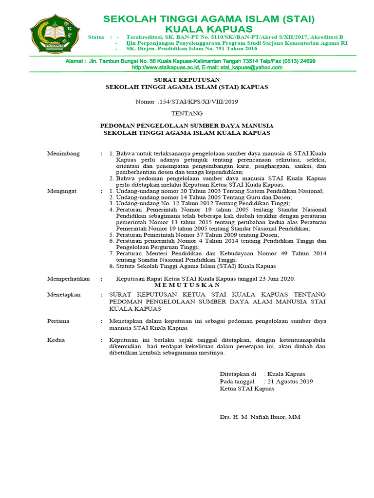 SK Pedoman Pengelolaan SDM | PDF