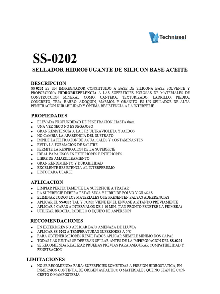 Sellador Hidrofugante SS-0202 | PDF | Materiales | Química