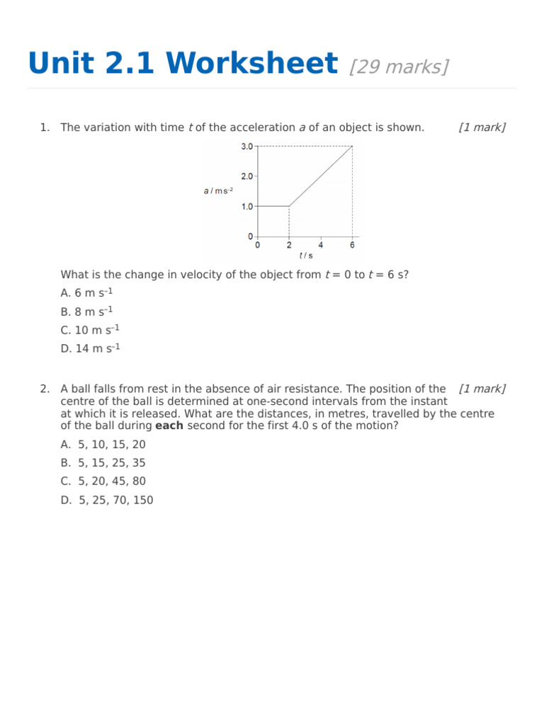 Kinematics Worksheet | PDF