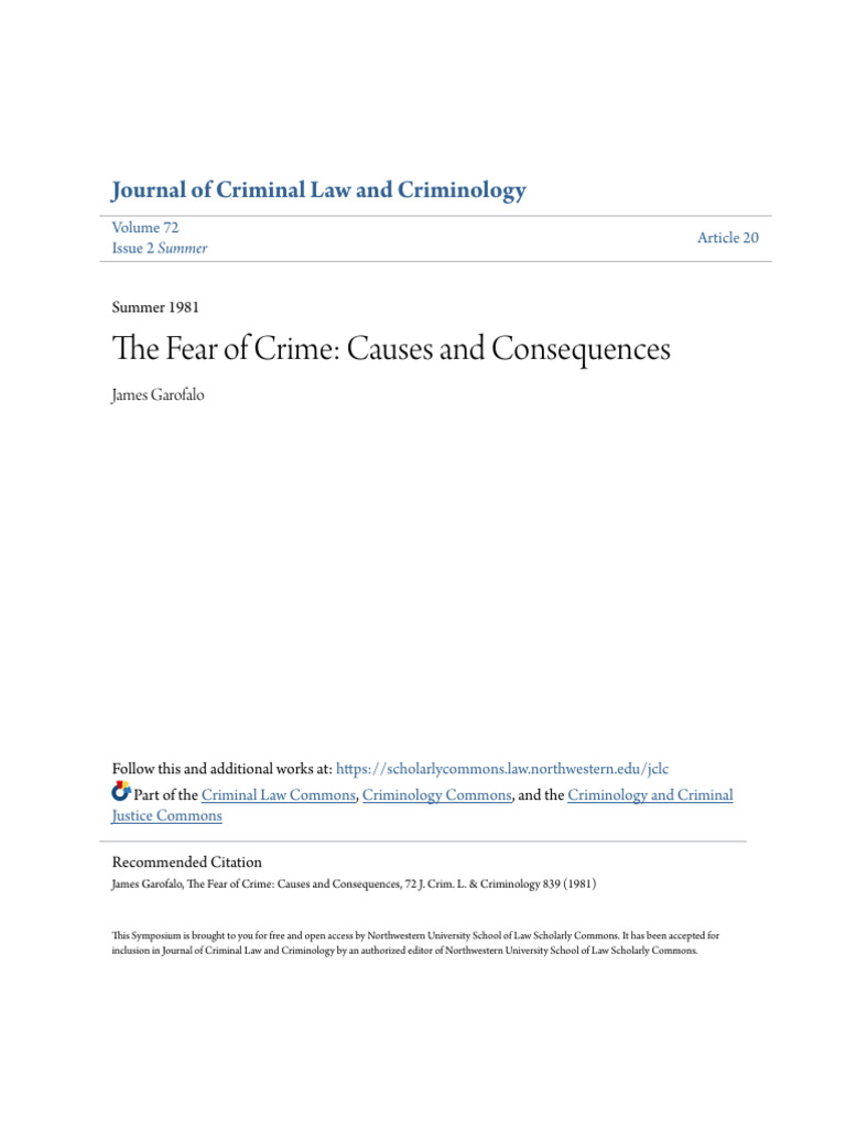 The Fear of Crime - Causes and Consequences | PDF | Risk | Victimology