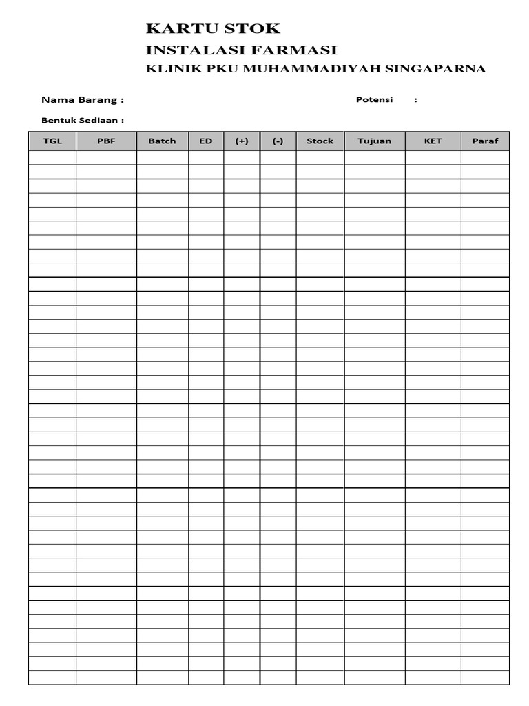 Kartu Stok Manual Fix A4 | PDF