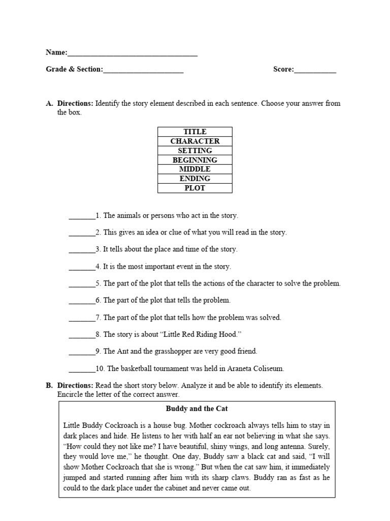 Activity in English Elements of The Story | PDF