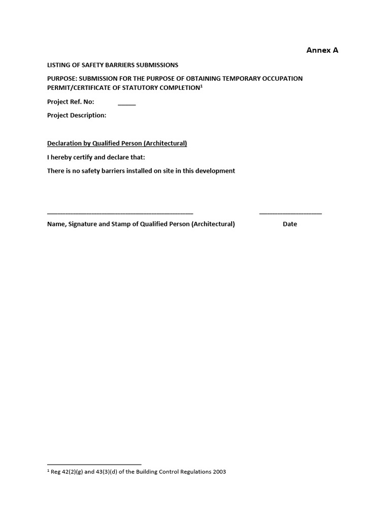 Safety Barriers for Occupation Permit | PDF | Technology & Engineering