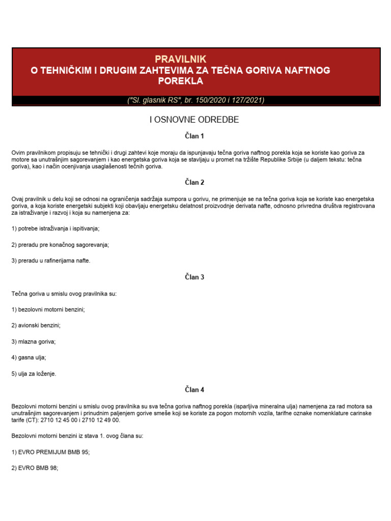Pravilnik o Tehničkim I Drugim Zahtevima Za Tečna Goriva Naftnog ...