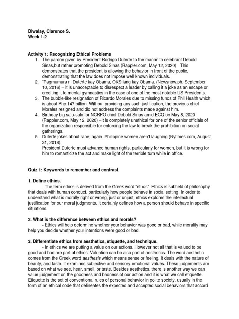 Ethics - Week 1-2 | PDF | Aesthetics | Morality Ethics - Week 1-2 | PDF | Aesthetics | Morality
