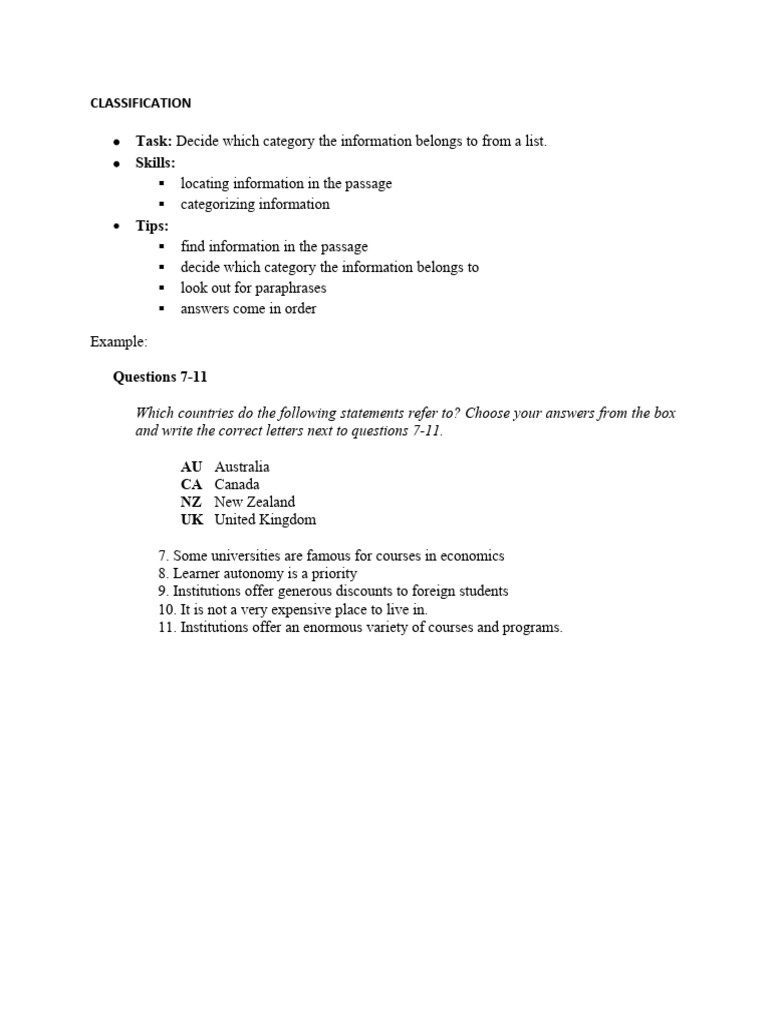 IELTS Reading (Classification) | PDF