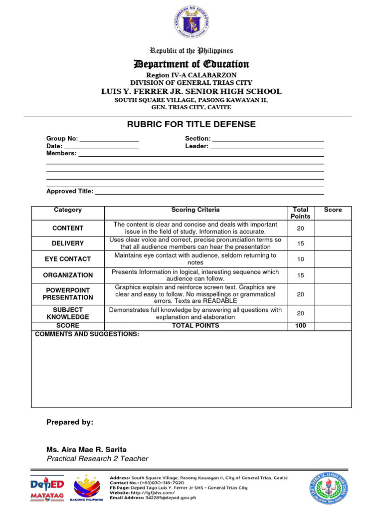 Rubric For Title Defense | PDF