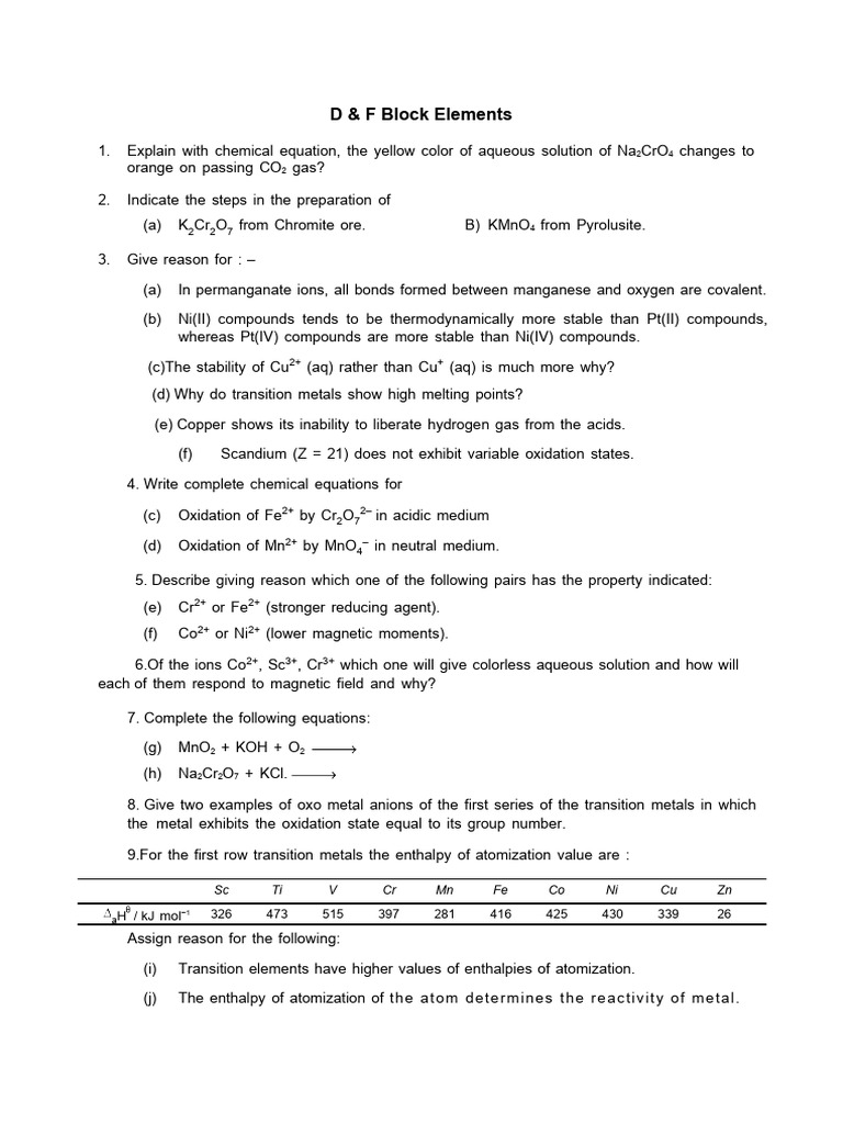 D and F Block Elements | PDF