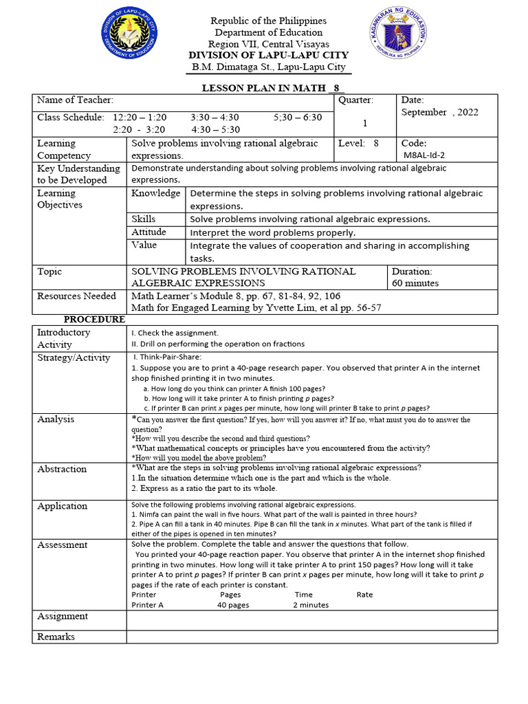 Q1 W3 L5 DLP Solving Problems On RAEx | PDF | Printer (Computing) | Mathematics