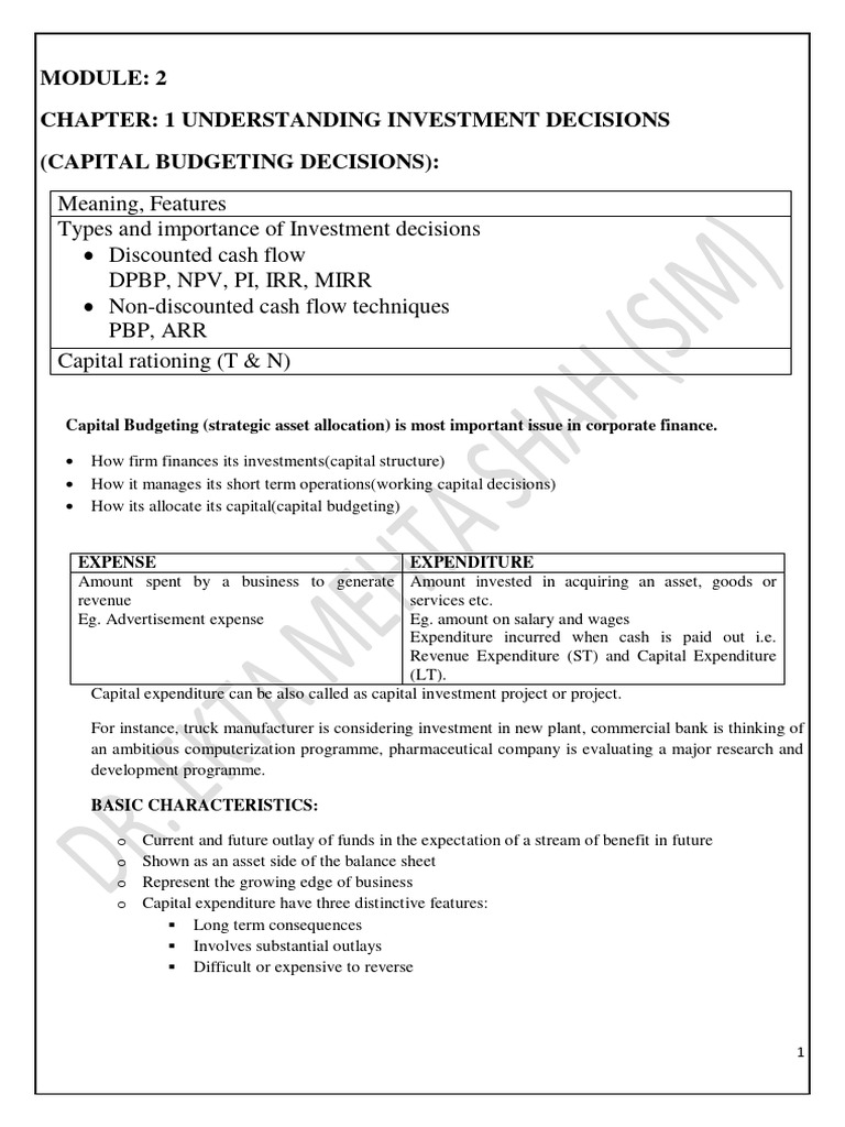 Mba Sem 2 Corporate Finance Capital Budgeting | PDF | Capital Budgeting | Investing