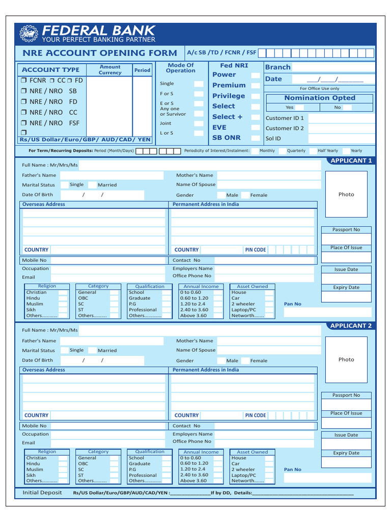 NRE Account Opening Form Final | PDF