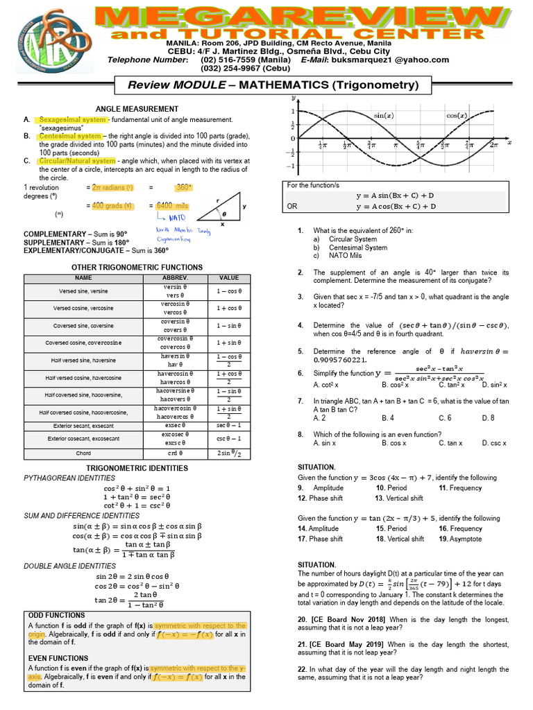 Review Module - Trigonometry (N2023) | PDF