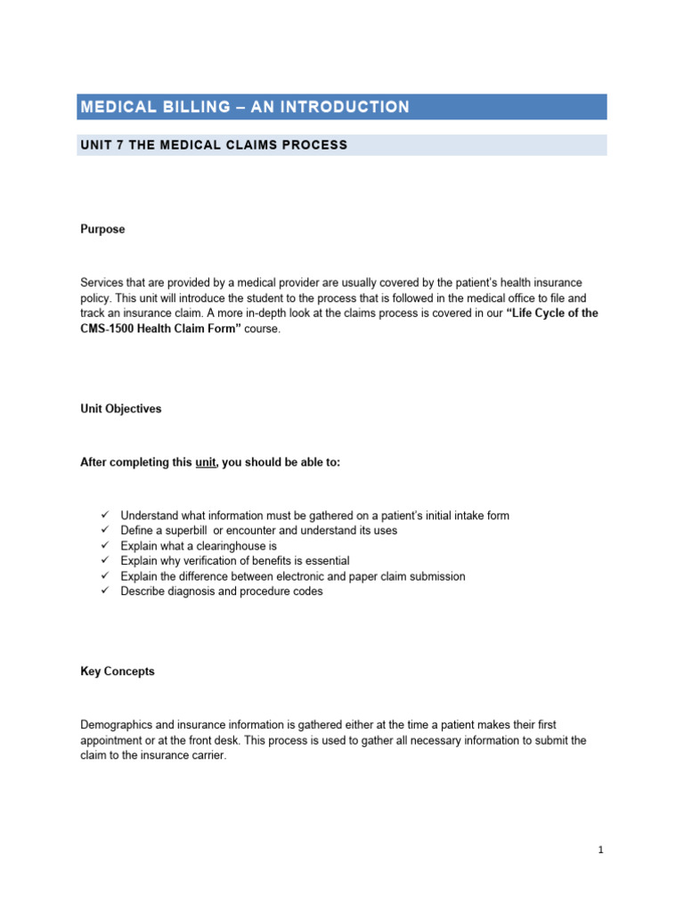Unit 7 The Medical Claims Process | Download Free PDF | Electronic ...