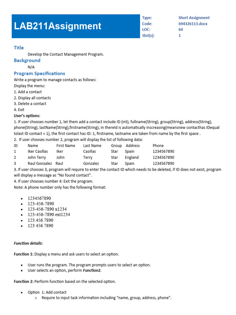 Lab211assignment Title Background Program Specifications Pdf 