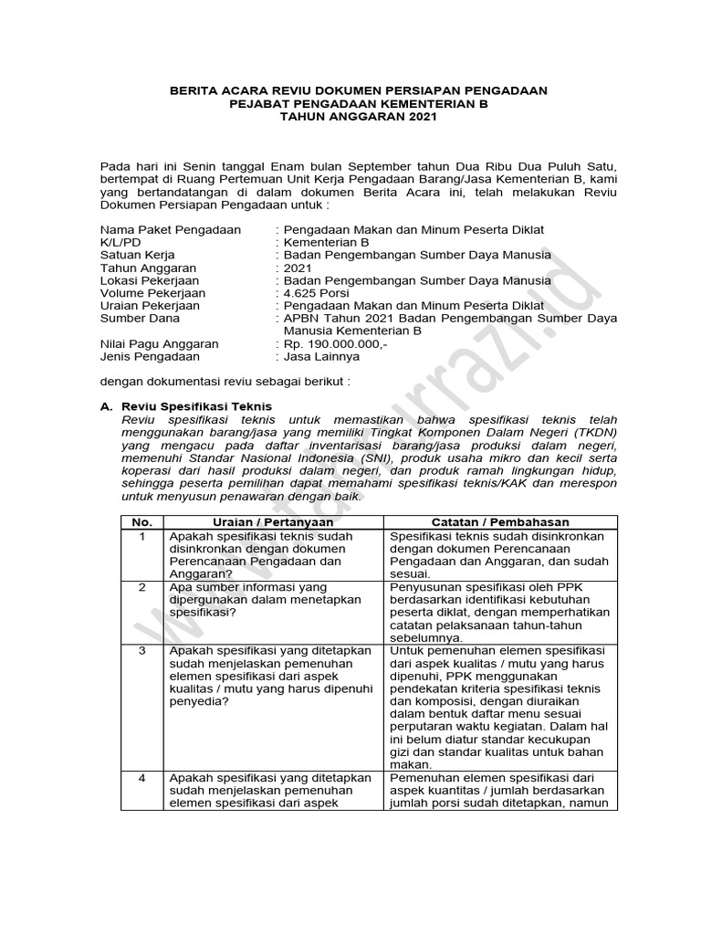 Contoh BA Reviu DPP Pengadaan Langsung - Jasa Lainnya (Bertemu) | PDF
