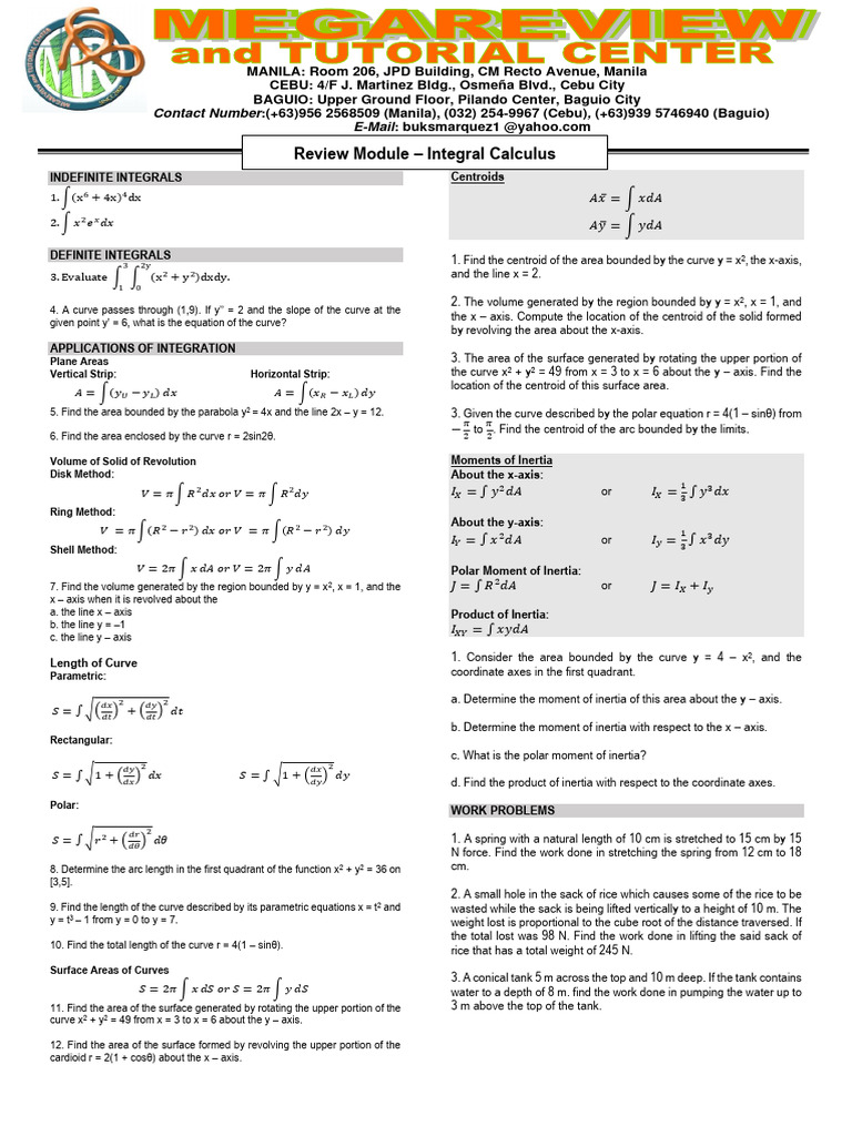 Review Module - Integral Calculus (N2023) | PDF