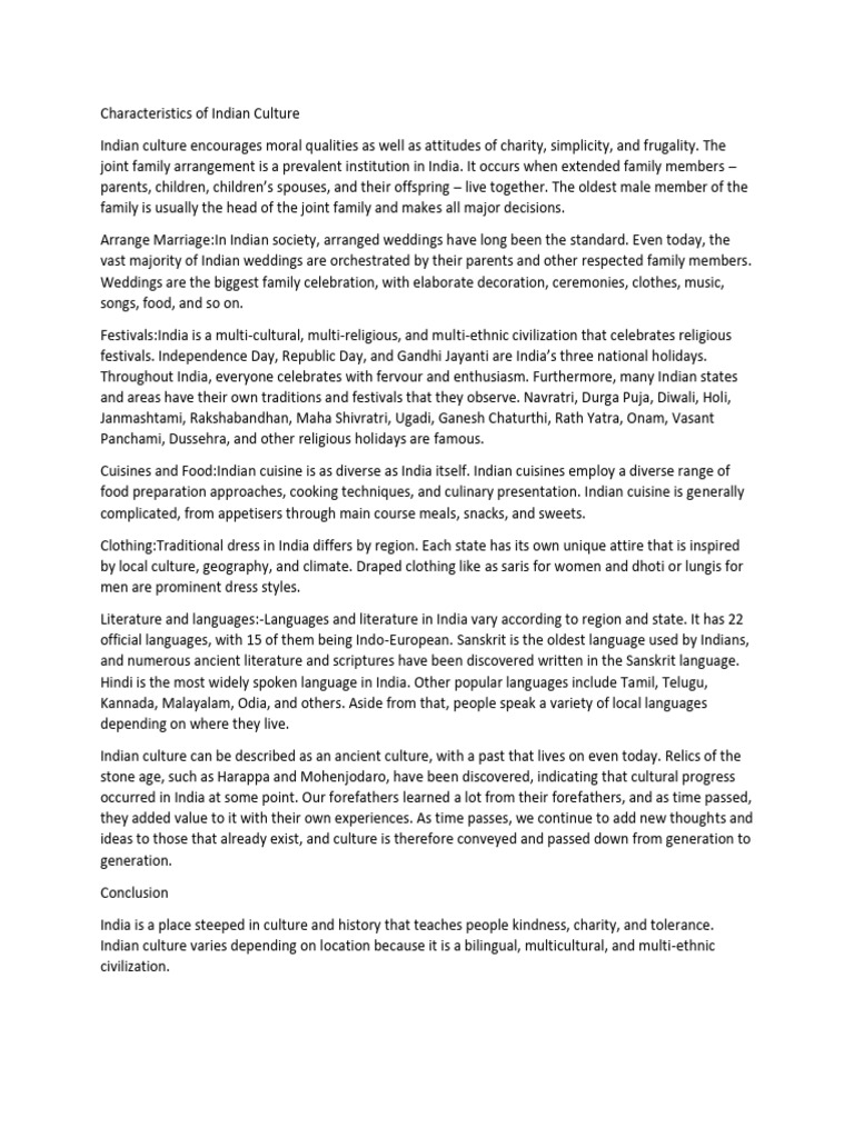 Characteristics of Indian Culture | PDF | Sanskrit | South Asia