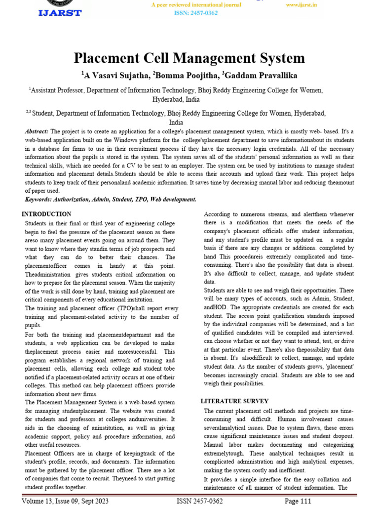 Placement Cell Management System | PDF | Databases | Information