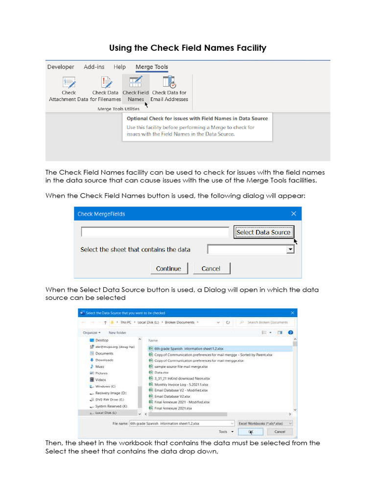 Using The Check Field Names Facility | PDF