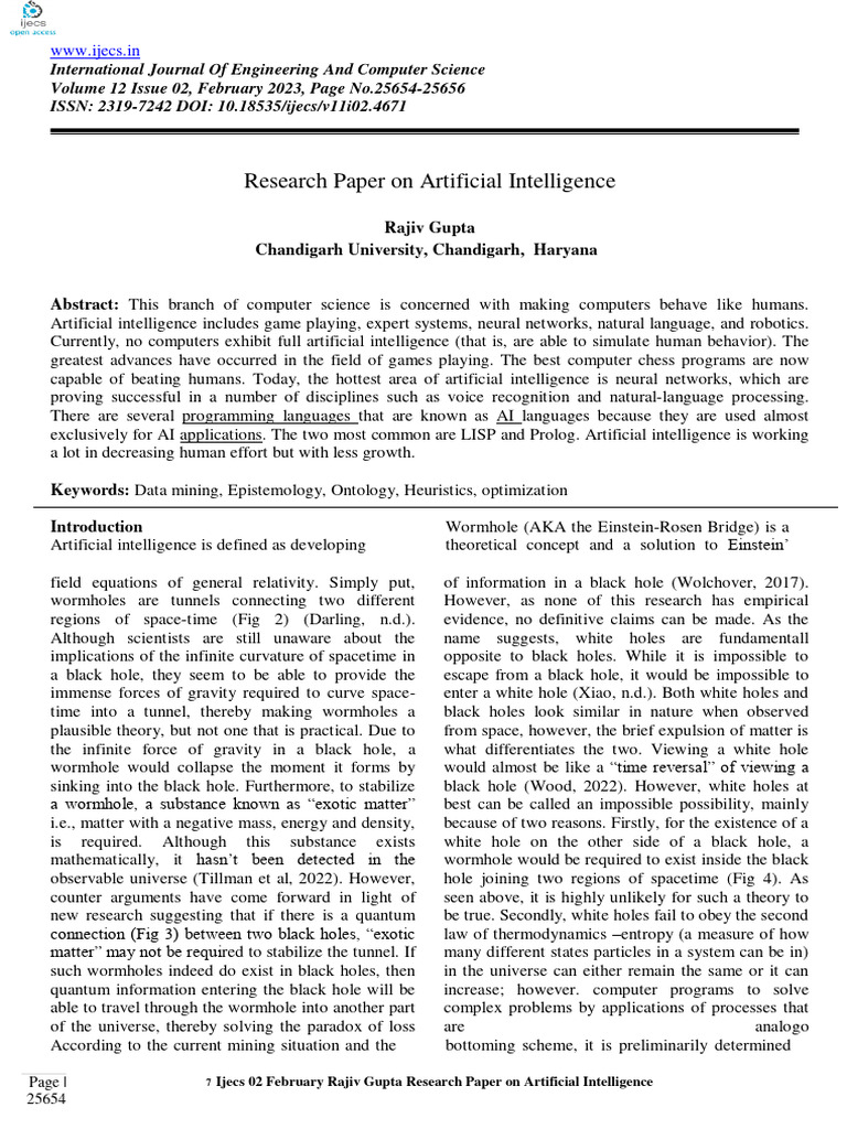 Research Paper on Artificial Intelligence | PDF | Black Hole ...