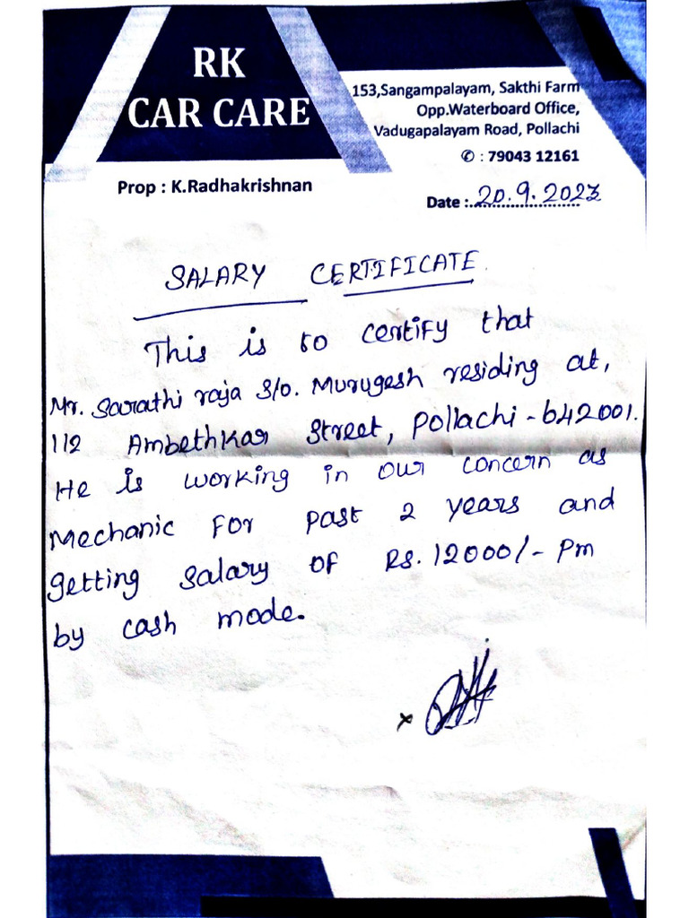 Sarathi Salary Certificate | PDF