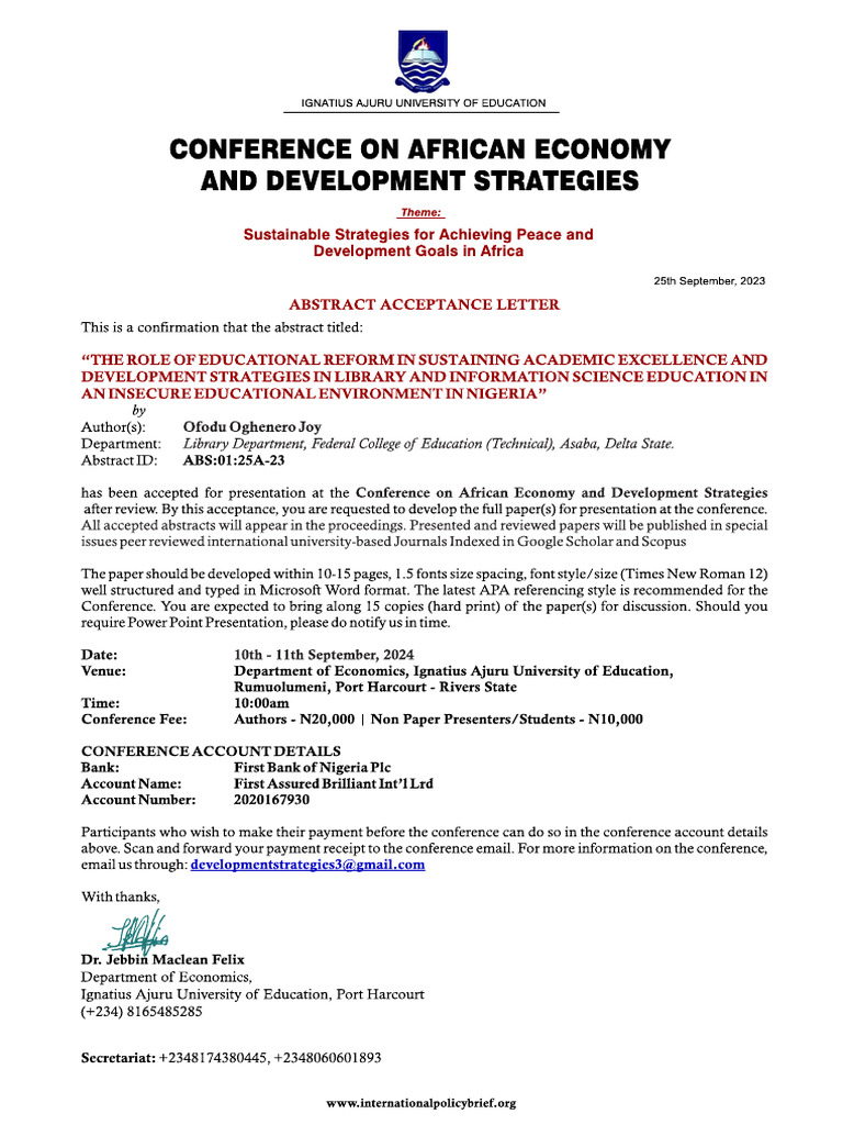 Letter of Abstract Acceptance | PDF