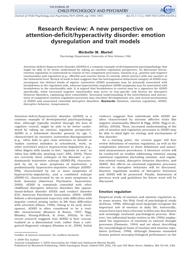 A New Perspective On Attention-Deficit:hyperactivity Disorder - Emotion Dysregulation and Trait ...