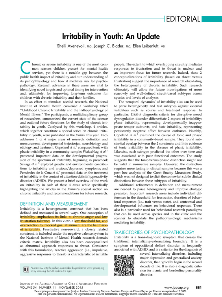 Irritability in Youth - An Update | PDF | Mental Disorder | Attention Deficit Hyperactivity Disorder