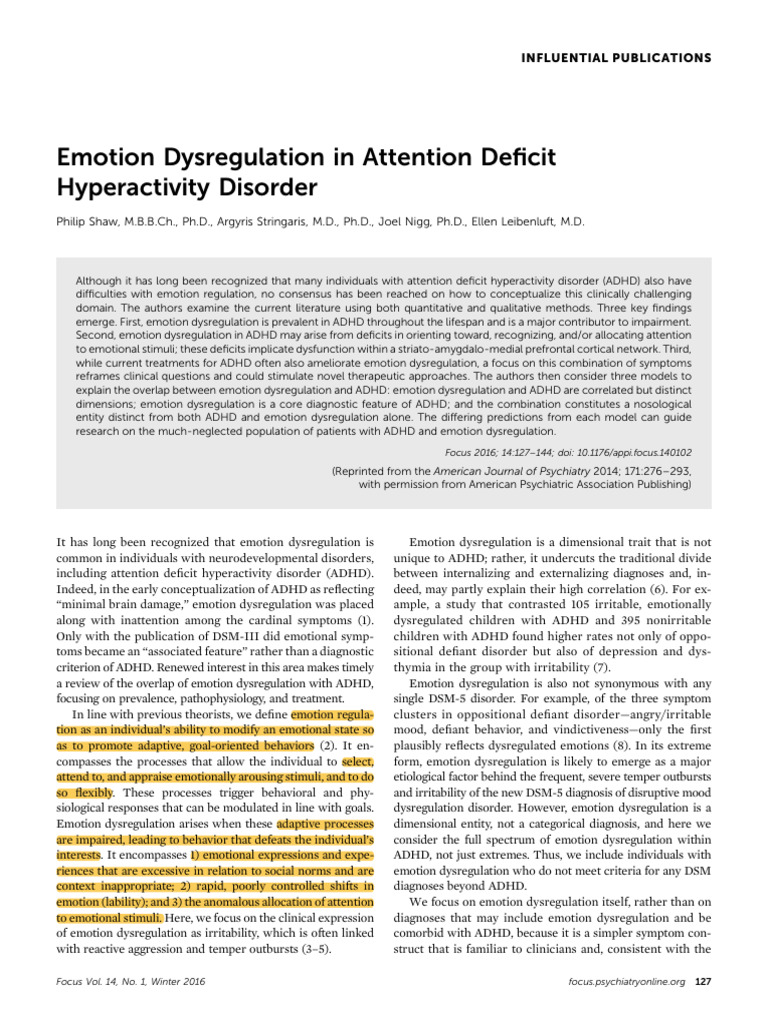 Emotional Dysregulation and Adhd | PDF