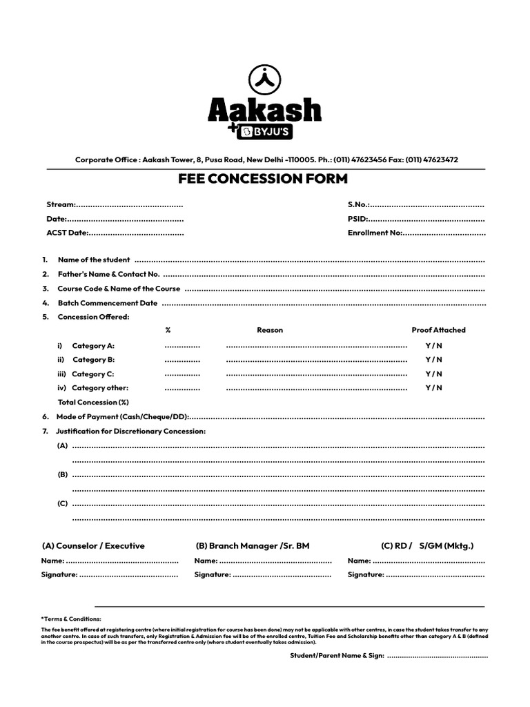 FEE Concession Form | PDF | Payments | Money
