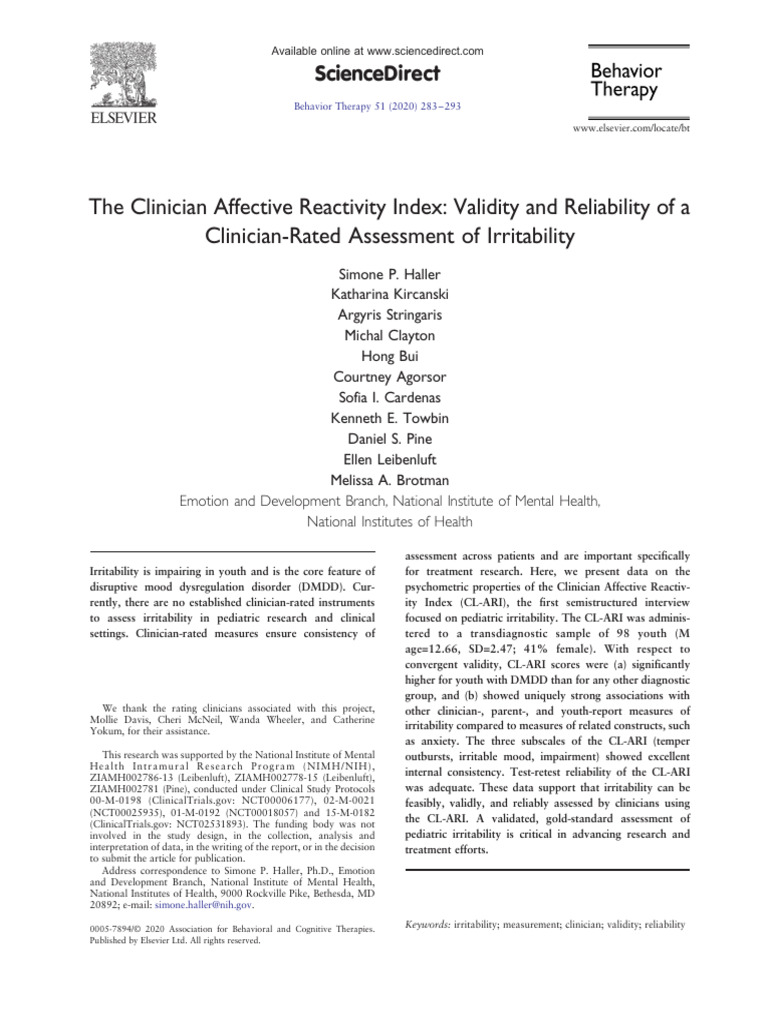 Affective Reactivity Index | PDF | Mental Disorder | Attention Deficit ...
