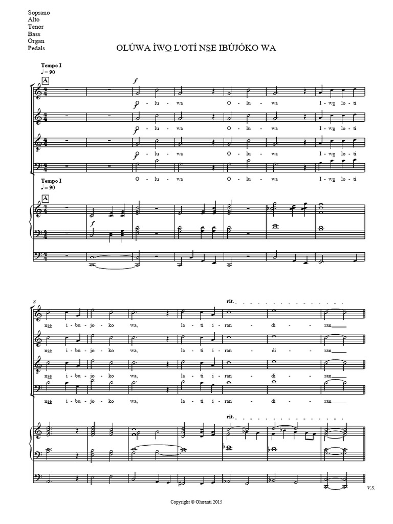 Oluwa Iwo Lo Ti Nse Ibujoko Wa - Soprano, Alto, Tenor, Bass, Organ ...