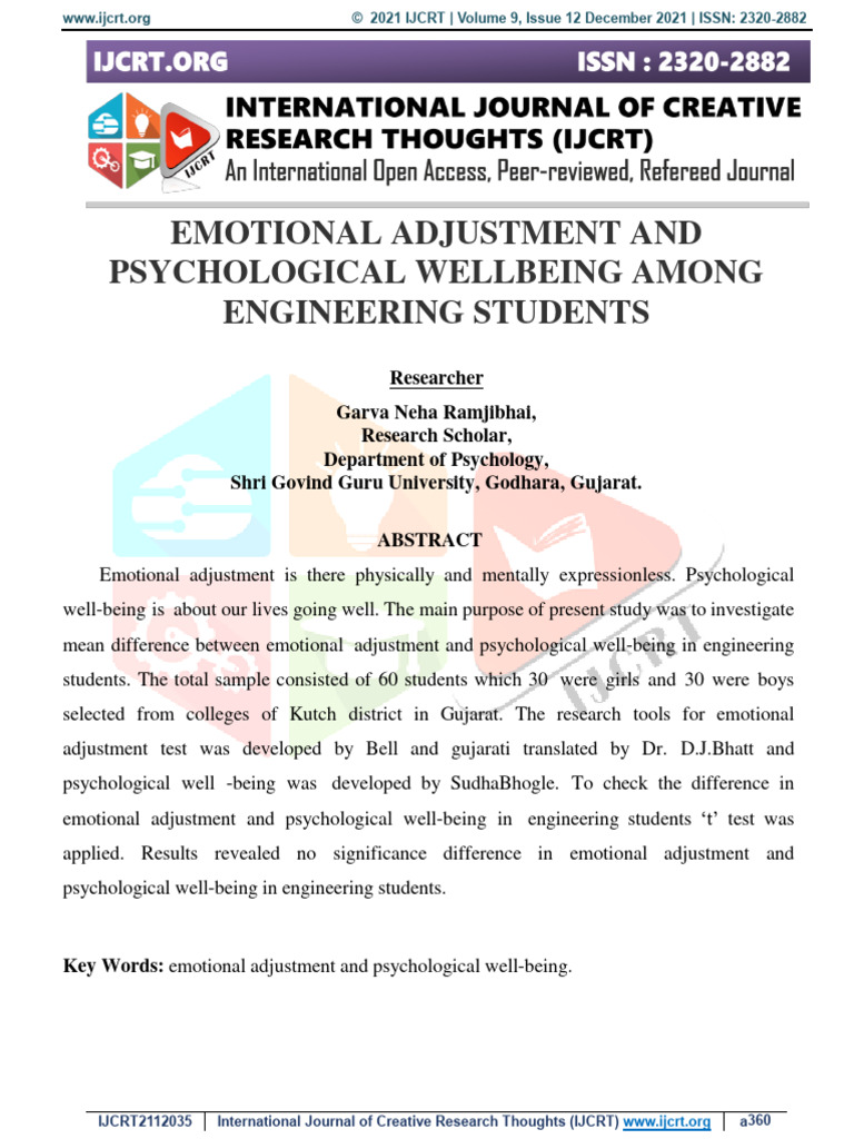 IJCRT2112035 | PDF | Psychology | Well Being