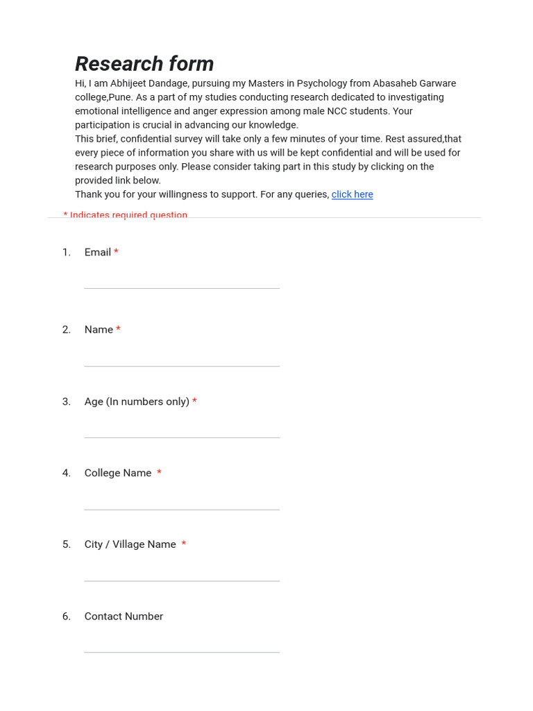Research Form For Male NCC Students - Google Forms | PDF