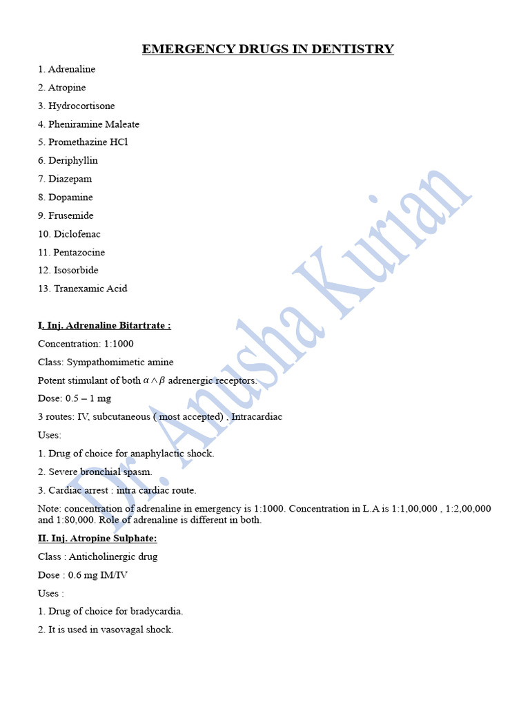 Emergency Drugs for Dentists | PDF | Diseases And Disorders | Causes Of ...