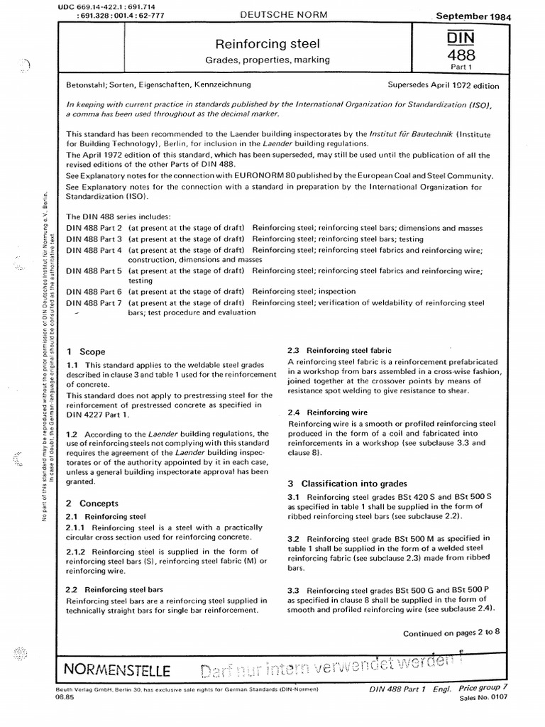 DIN 488 Part1 Rebar 1984 | PDF