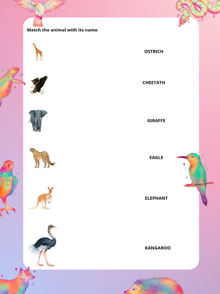 Animal Names and Characteristics Quiz | PDF | Eagle | Giraffe
