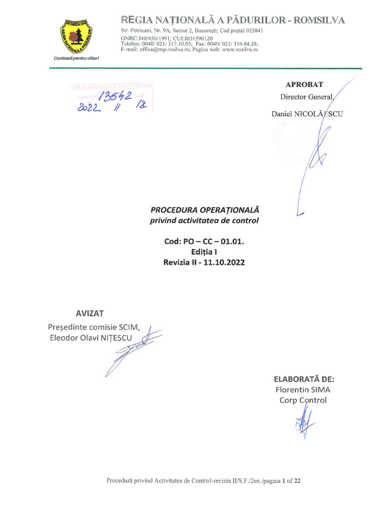 Procedura Operațională Privind Activitatea de Control | PDF