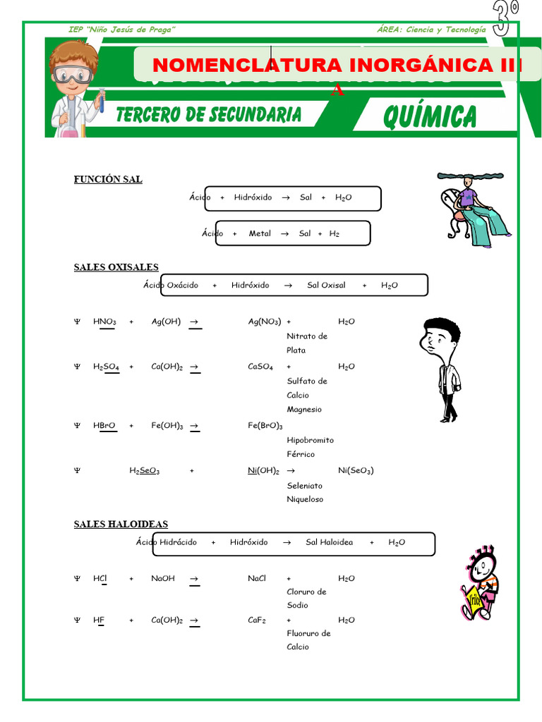 Funcion Sal para Tercero de Secundaria | PDF | Sal (química) | Ácido