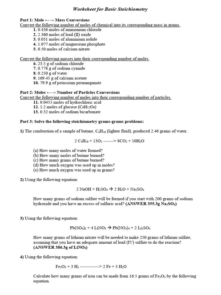 Stoichiometry Review Worksheet | PDF