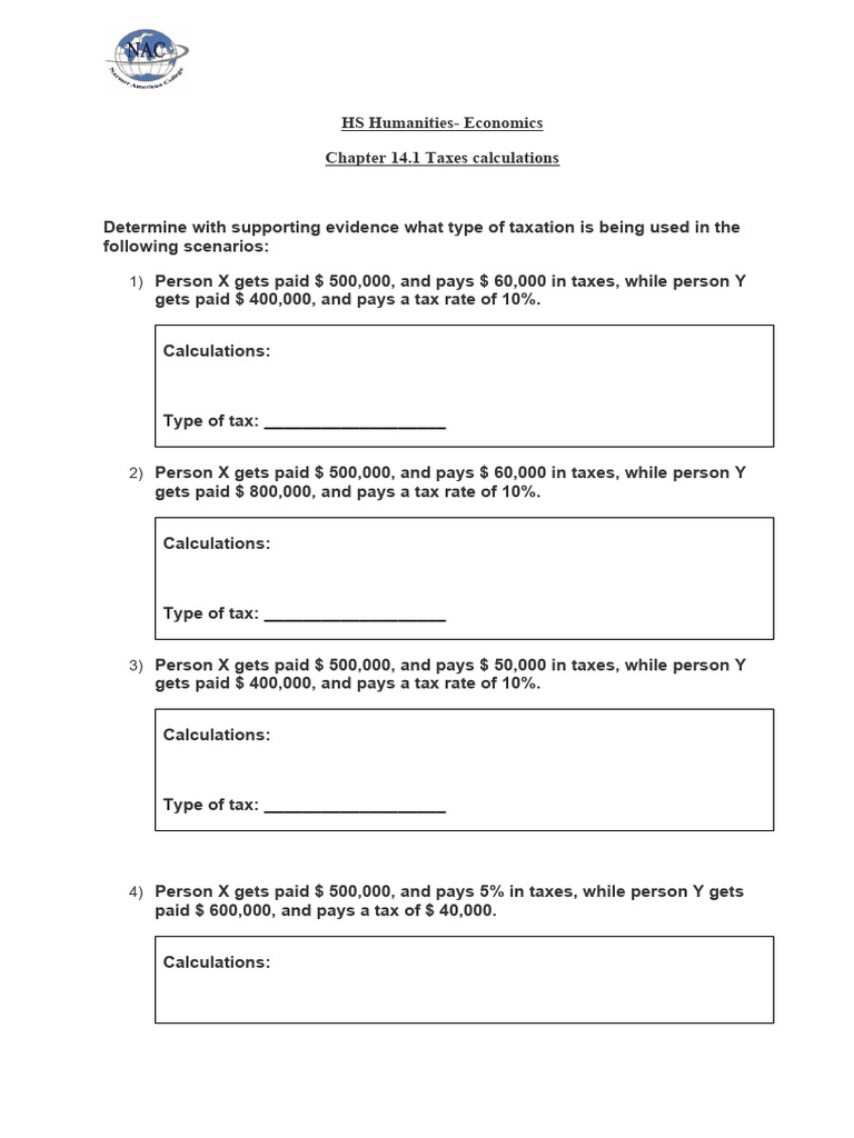Taxes Worksheet - Questions | PDF