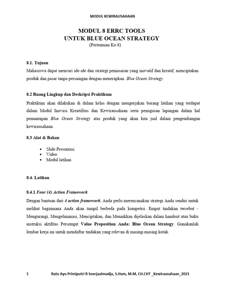 Lembar Kerja 8 Errc Tools Untuk Blue Ocean Strategy | PDF