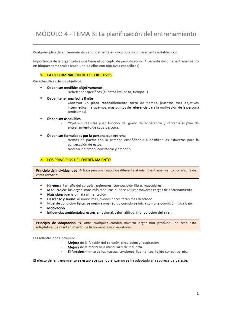MÓDULO 4 - TEMA 3: La Planificación Del Entrenamiento | PDF | Músculo esquelético | Respiración
