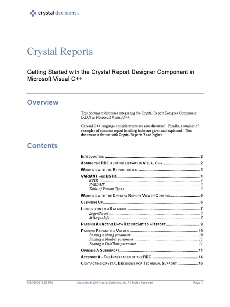Crystal Report Designer Component in VC++ | PDF | C++ | Class (Computer ...