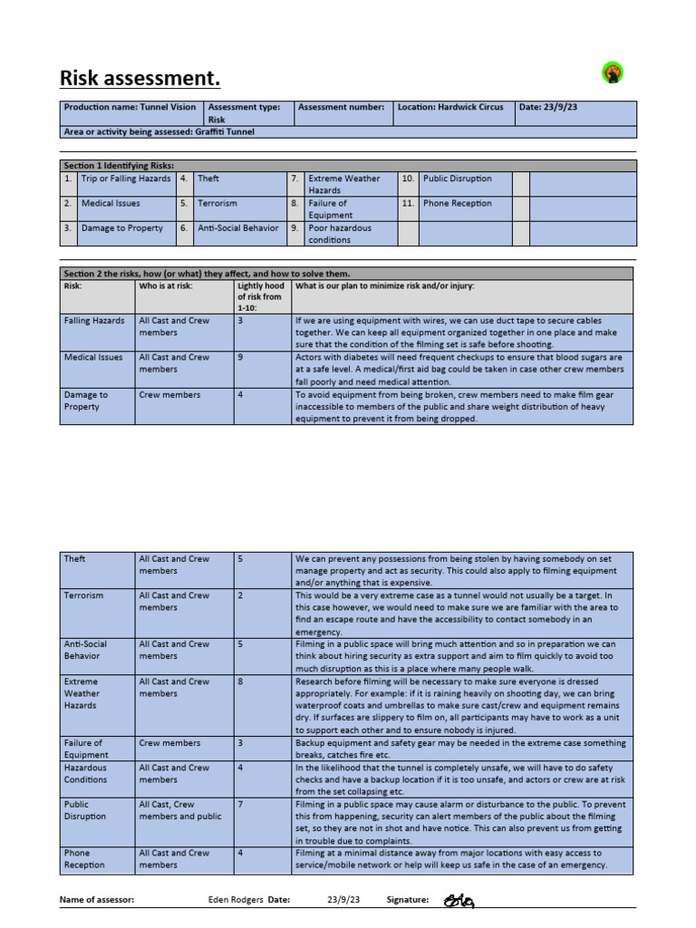 Risk Assessment Tunnel Vision | PDF | Hazards | Risk