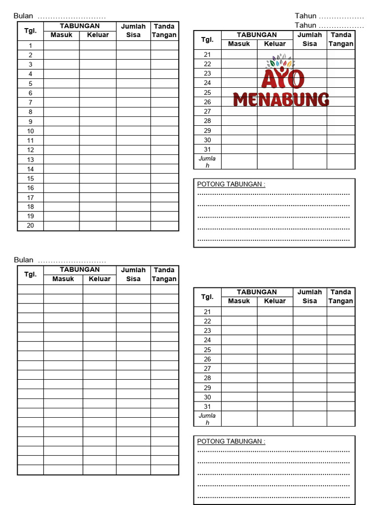 Tabel Buku Tabungan | PDF